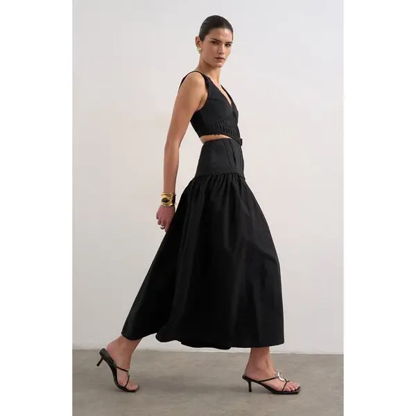 Topshop Pintuck Detail Cotton Maxi Dress - Black