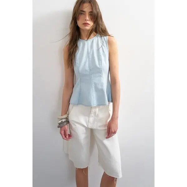 Topshop Sleeveless Seamed Denim Peplum Top