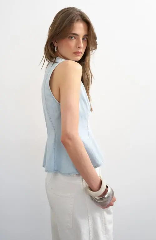 Topshop Sleeveless Seamed Denim Peplum Top
