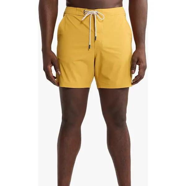 FAIR HARBOR Solid Water Repellent Board Shorts With Interior Compression - Gold