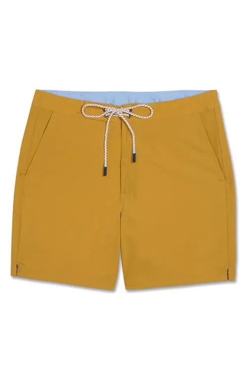 FAIR HARBOR Solid Water Repellent Board Shorts With Interior Compression
