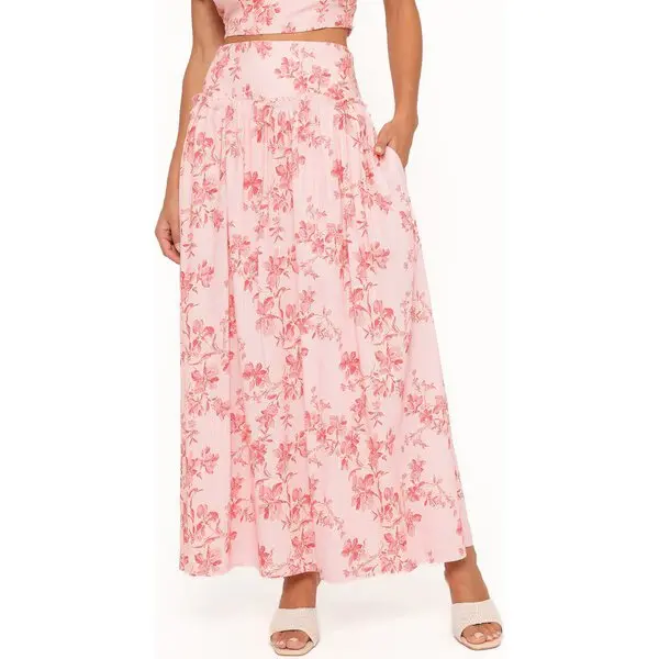PETAL & PUP Tyler Floral Drop Waist Maxi Skirt - Rose Pink Floral