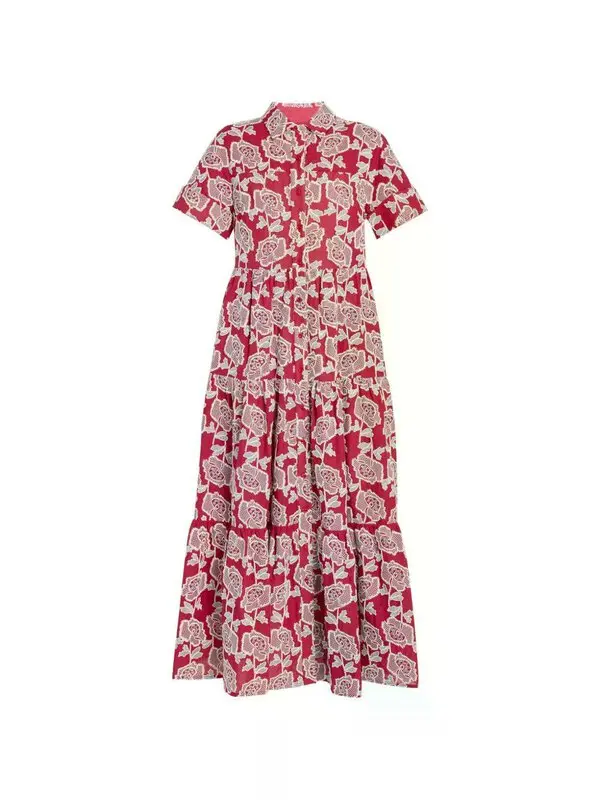 Erdem Floral Embroidered Midi Shirt Dress - Red