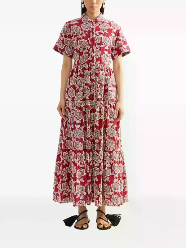Erdem Floral Embroidered Midi Shirt Dress - Red
