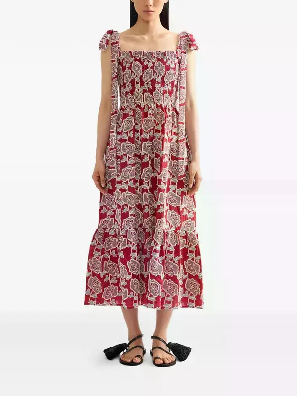 Erdem Floral-embroidered Tie Midi Dress - Red