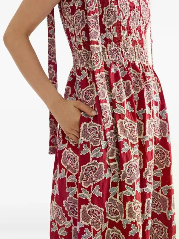Erdem Floral-embroidered Tie Midi Dress