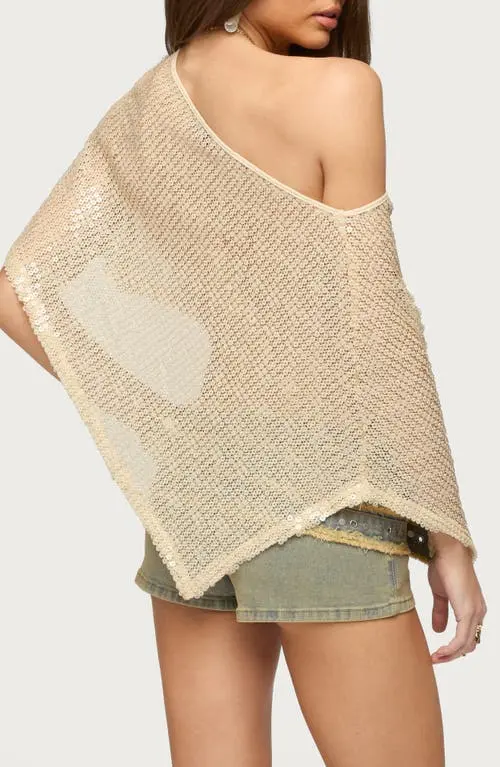 EDIKTED Alanna Sequin Open Stitch Poncho
