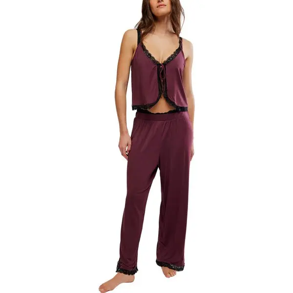 Free People Sleepless Summer Pajamas - Wine Combo