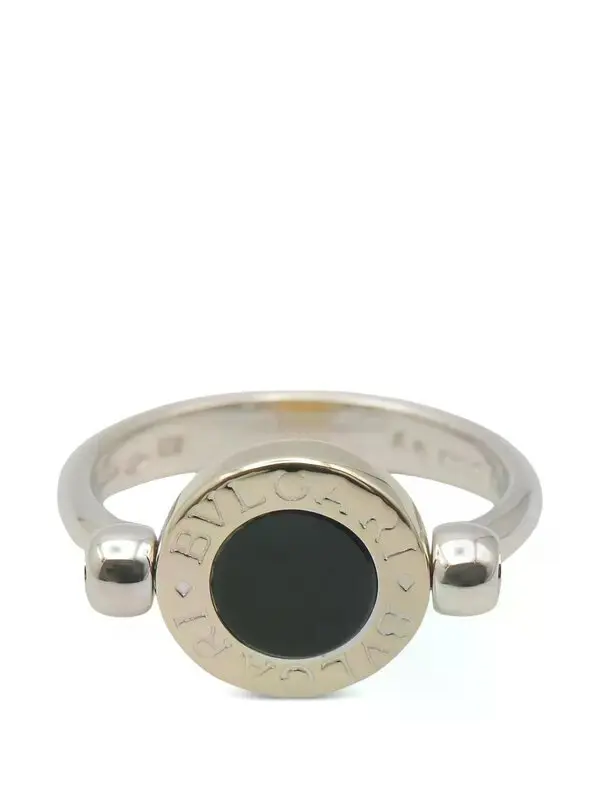 BVLGARI 18k Yellow And White Gold Bezel-set Onyx Ring - Silver