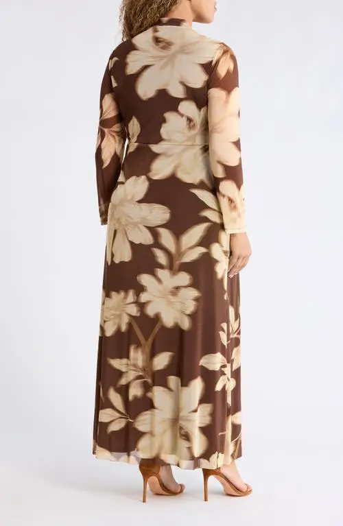 Anne Klein Floral Print Twist Front Long Sleeve Maxi Dress