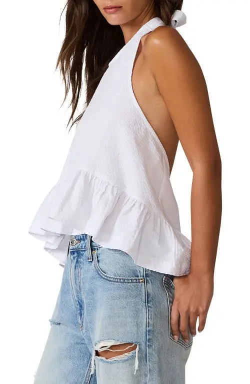 Steve Madden Cerise Stretch Cotton Seersucker Halter Top