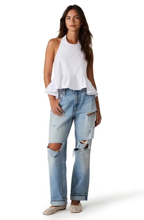Steve Madden Cerise Stretch Cotton Seersucker Halter Top