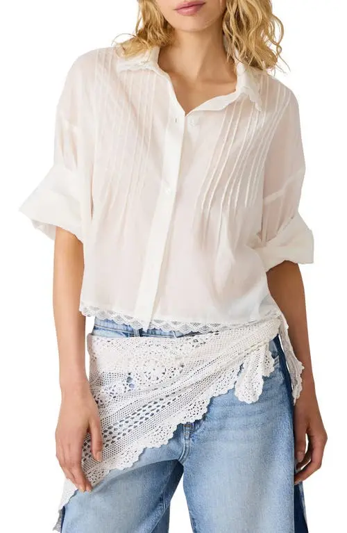 Steve Madden Delphi Lace & Pleat Detail Cotton Button-up Shirt