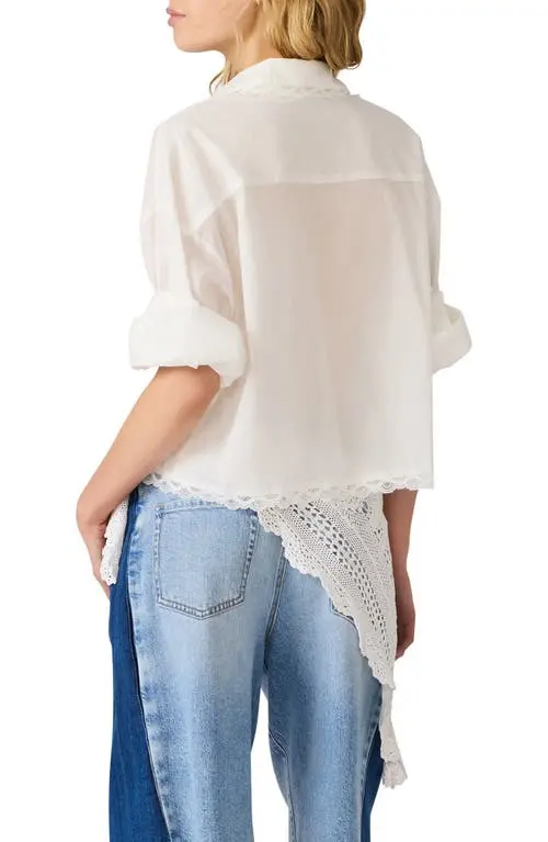 Steve Madden Delphi Lace & Pleat Detail Cotton Button-up Shirt
