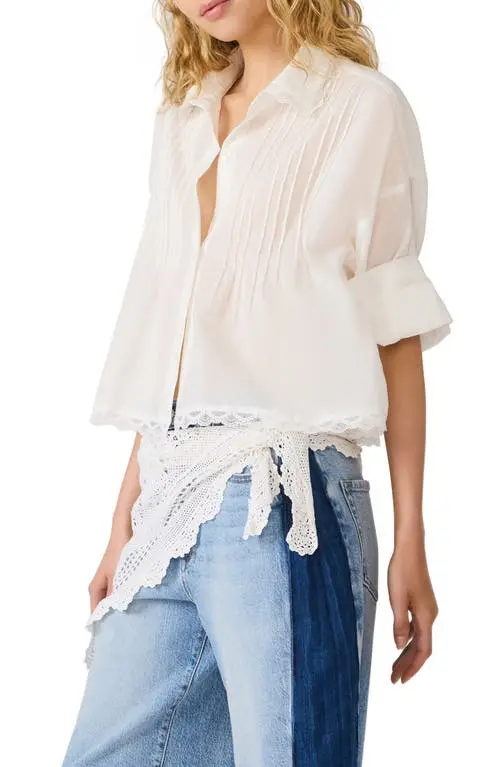 Steve Madden Delphi Lace & Pleat Detail Cotton Button-up Shirt