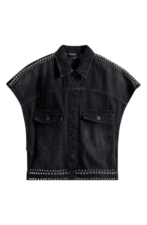 ALLSAINTS Alba Stud Detail Sleeveless Denim Jacket - Shadow Black