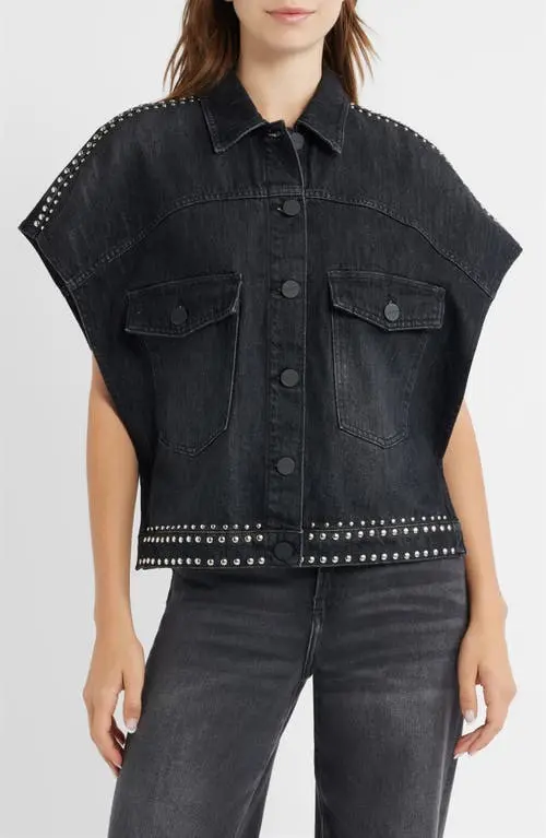 ALLSAINTS Alba Stud Detail Sleeveless Denim Jacket