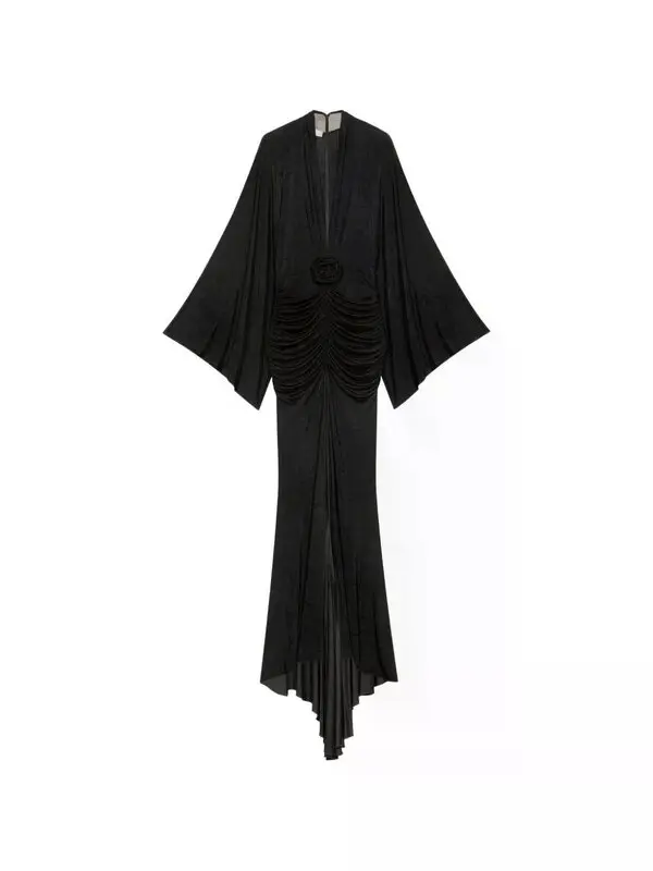 Blumarine Ruched Rose Detail Dress - Black