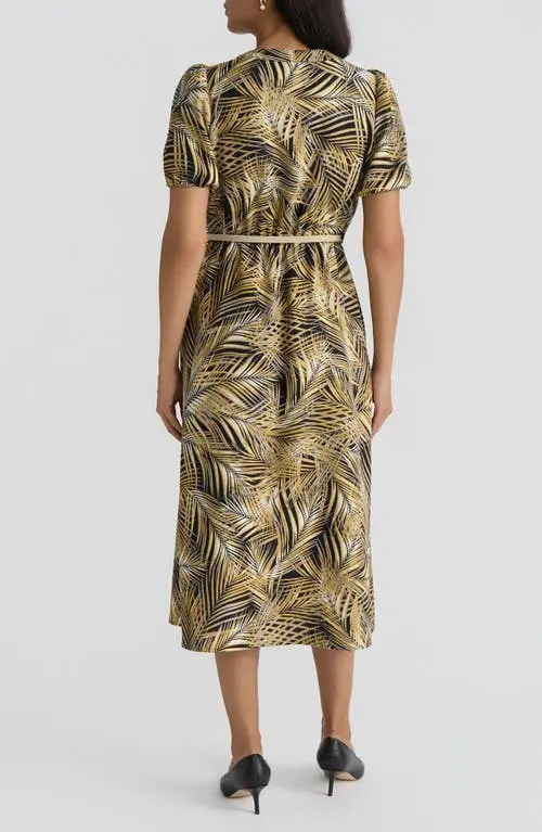 KASPER Tropical Print Belted Midi Shirtdress