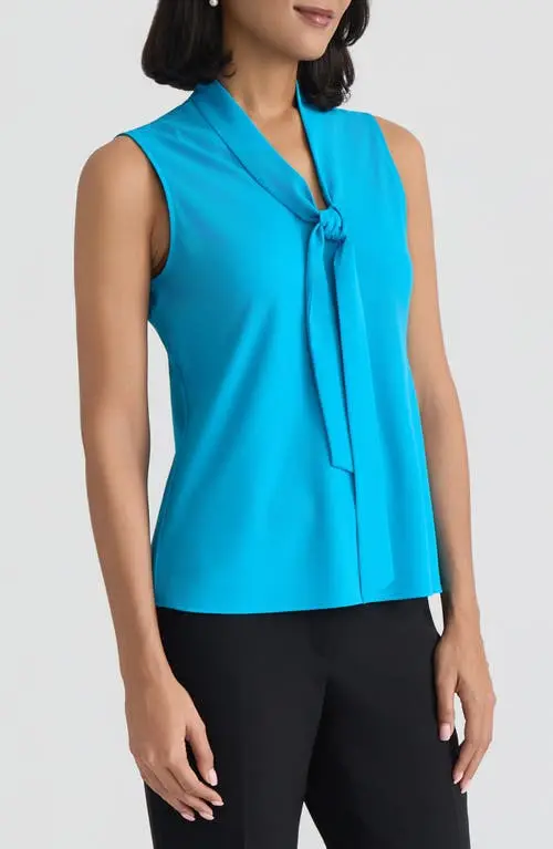 KASPER Sleeveless Tie Neck Blouse - Bright Azul