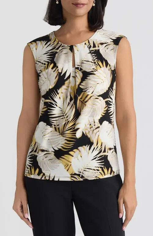 KASPER Sleeveless Palm Print Keyhole Top