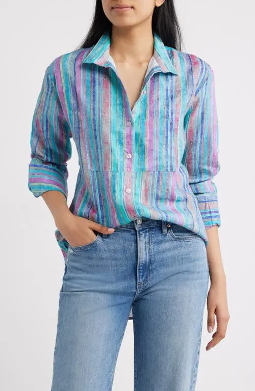 APNY Stripe Linen Button-up Shirt - Turquoise Multi