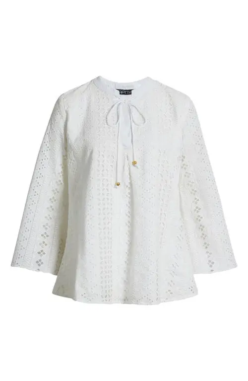 APNY Tassel Eyelet Bell Sleeve Cotton Top - White