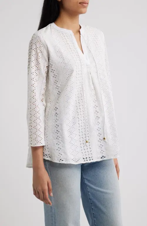 APNY Tassel Eyelet Bell Sleeve Cotton Top