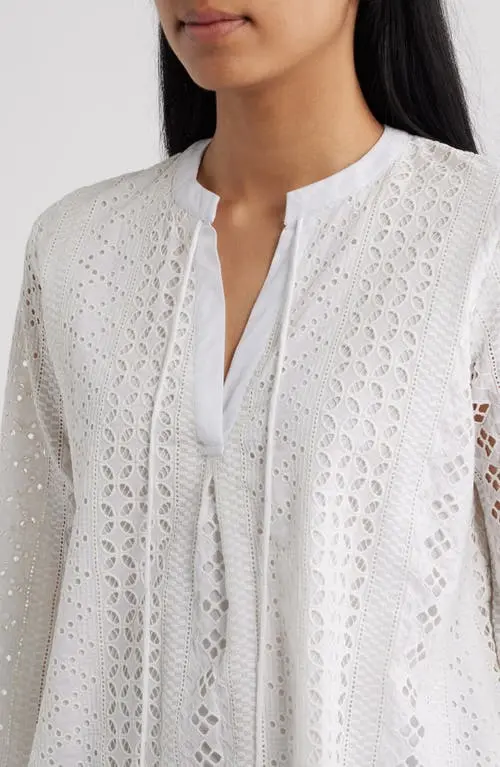 APNY Tassel Eyelet Bell Sleeve Cotton Top