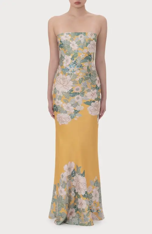 SAU LEE Hesper Floral Strapless Gown