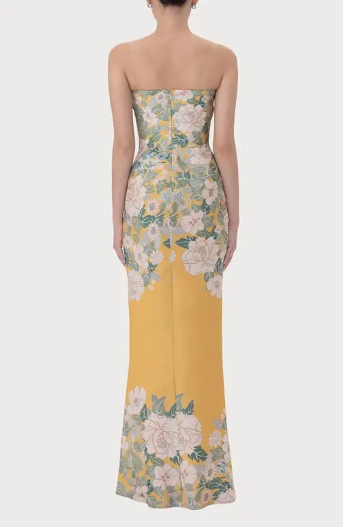SAU LEE Hesper Floral Strapless Gown