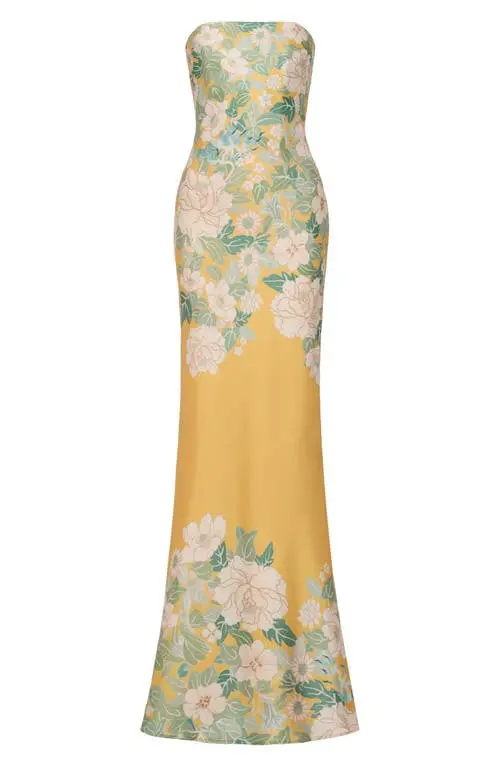 SAU LEE Hesper Floral Strapless Gown