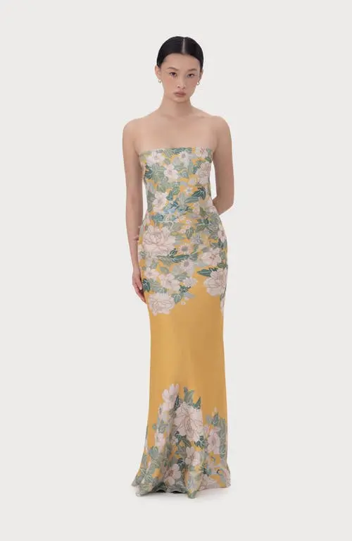 SAU LEE Hesper Floral Strapless Gown
