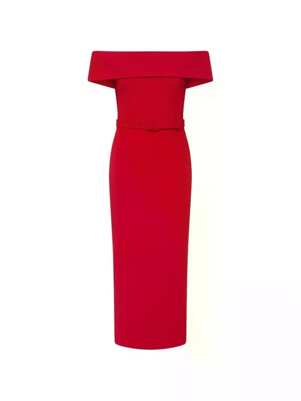 Rebecca Vallance Precious Belted Off-the-shoulder Midi Dress - Red