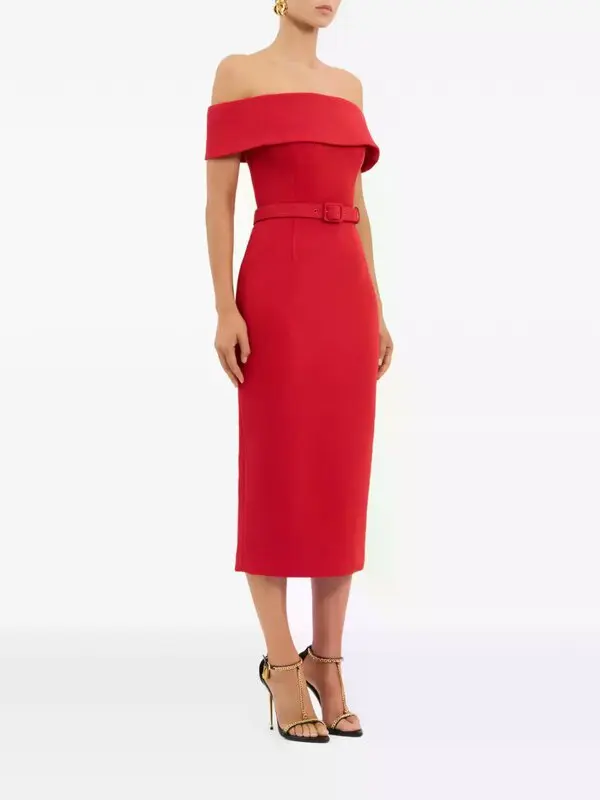 Rebecca Vallance Precious Belted Off-the-shoulder Midi Dress