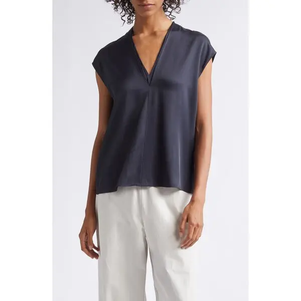 Vince Cap Sleeve V-neck Top - Ink