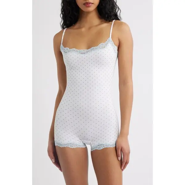 SKIMS Fits Everybody Lace Romper - Slate Pin Dot Print