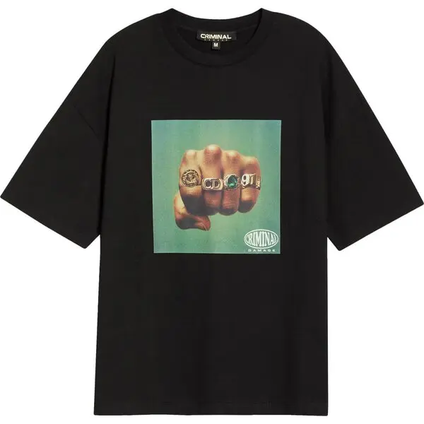 CRIMINAL DAMAGE Fist Of Gold Crewneck T-shirt - Black