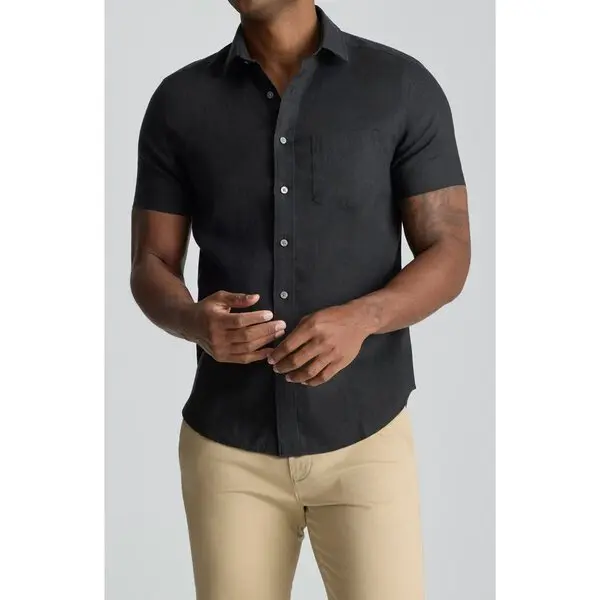 UNTUCKIT Cameron Solid Wrinkle Resistant Linen Button-up Shirt - Black