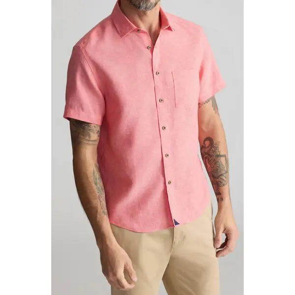 UNTUCKIT Cameron Solid Wrinkle Resistant Linen Button-up Shirt - Cayenne