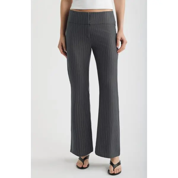 Princess Polly Isabeau Pinstripe Flare Pants - Grey