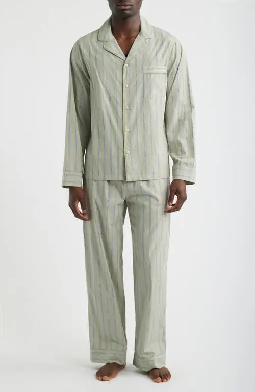 Nordstrom Poplin Woven Pajama Set - Green Seagrass Hip Stripe