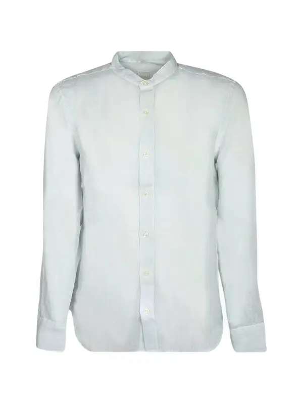 120% Lino Long-sleeve Mandarin-collar Shirt - Blue