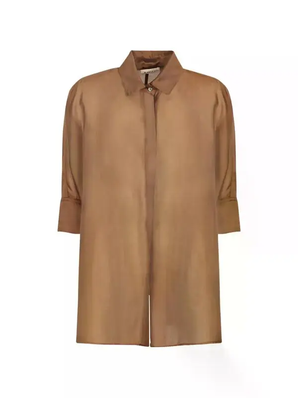 BLANCA VITA Semi-sheer Long-sleeved Shirt - Brown