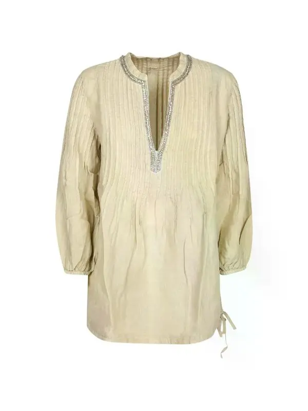 120% Lino Crystal-embellished Pintuck Tunic