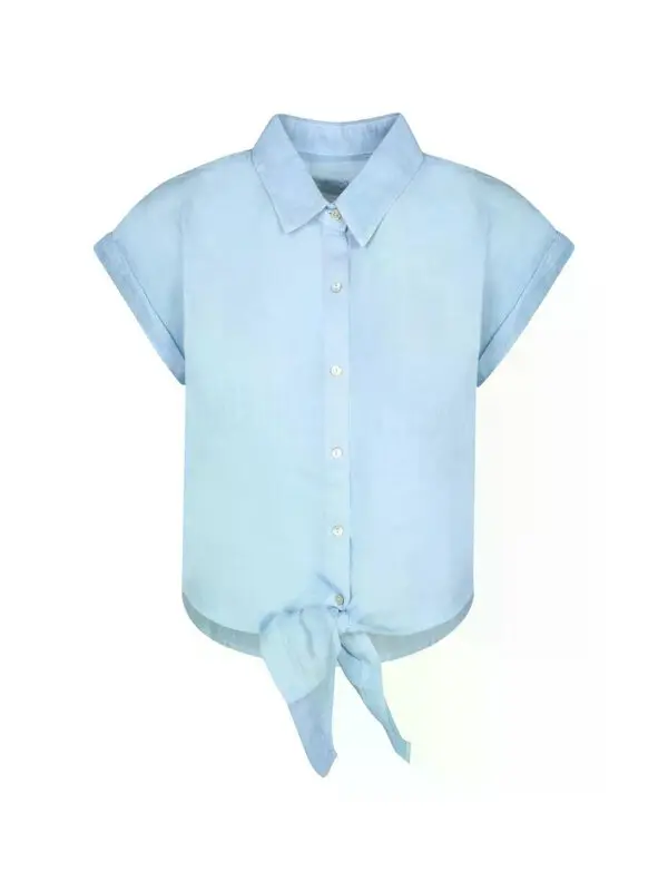 120% Lino Tie-fastening Short-sleeve Shirt - Blue