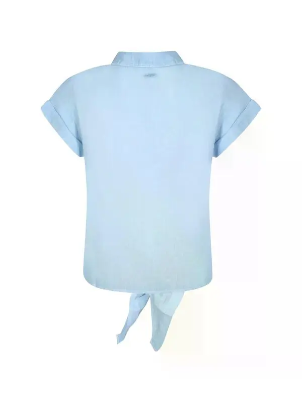 120% Lino Tie-fastening Short-sleeve Shirt - Blue