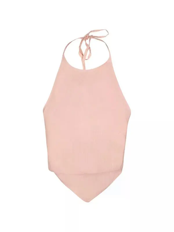 120% Lino Halterneck Handkerchief Hem Top - Pink