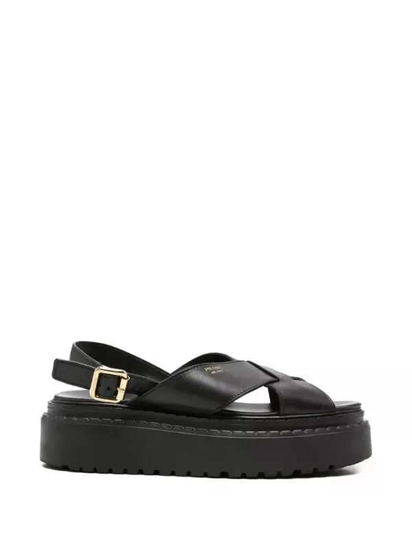 Prada Calf Leather Platform Crossover Strap Sandals