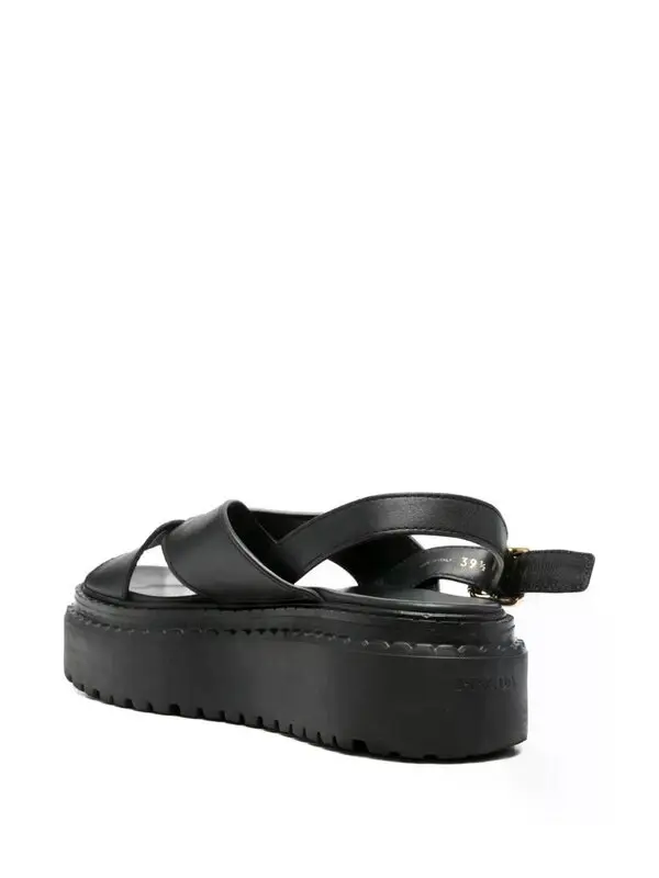 Prada Calf Leather Platform Crossover Strap Sandals